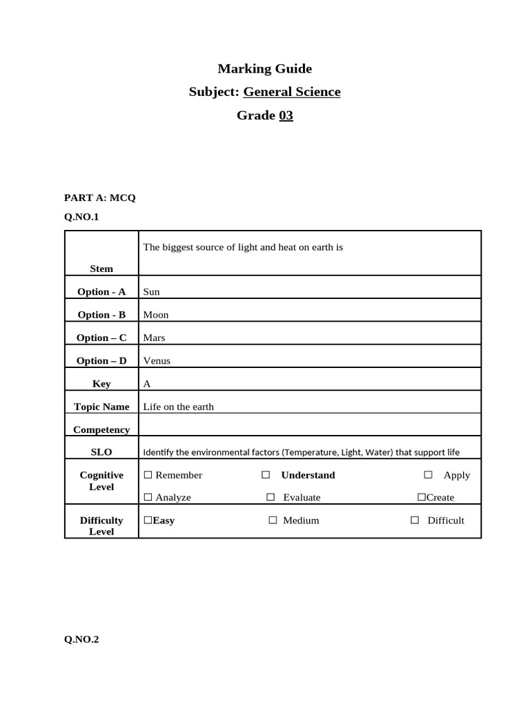 Grade 3 Science MCQs | PDF