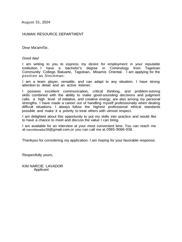 Bong Application Letter | PDF