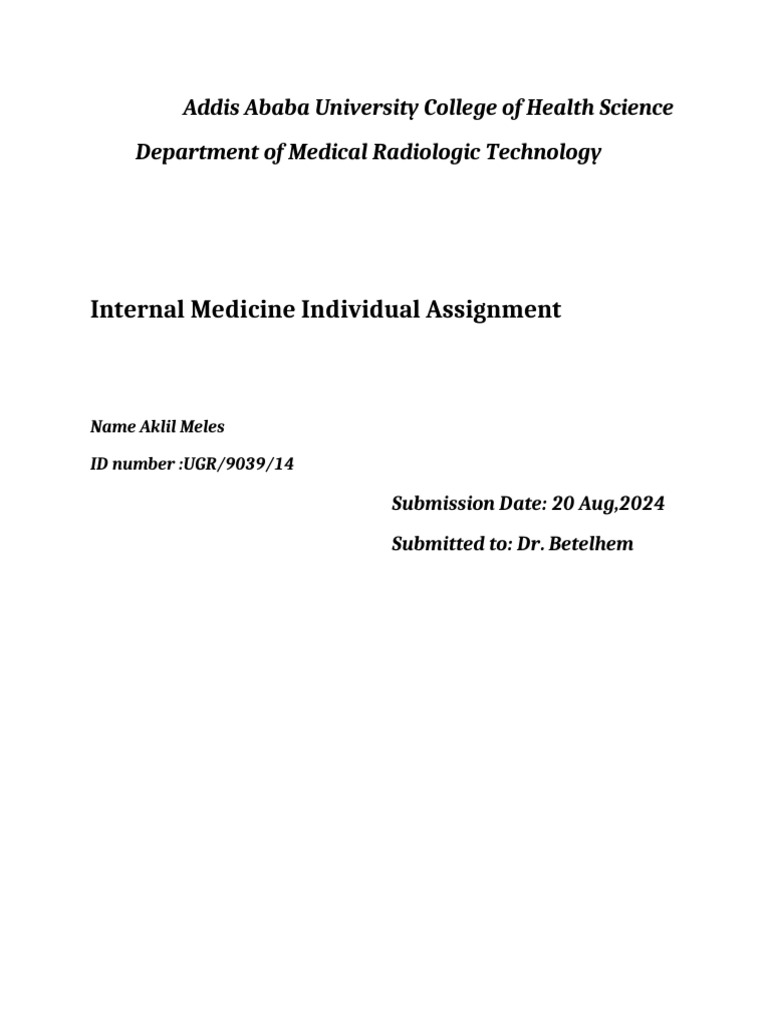 Internal Medicine Individual Assignment | PDF