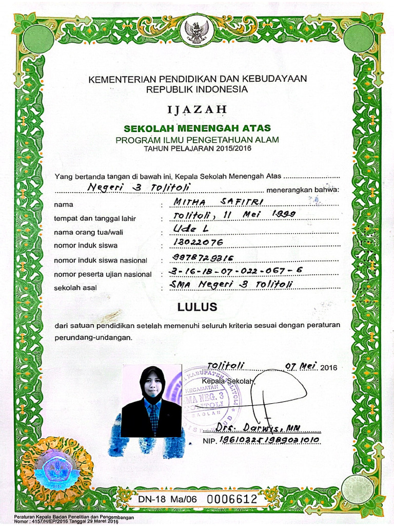 Ijazah SMA | PDF
