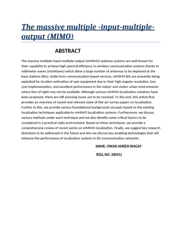 The Massive Multiple-Input Multiple-Output (Mimo) | PDF