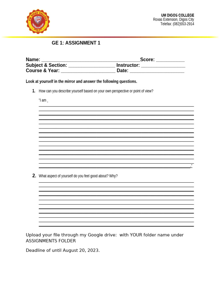 GE 1. Assignments 1 | PDF