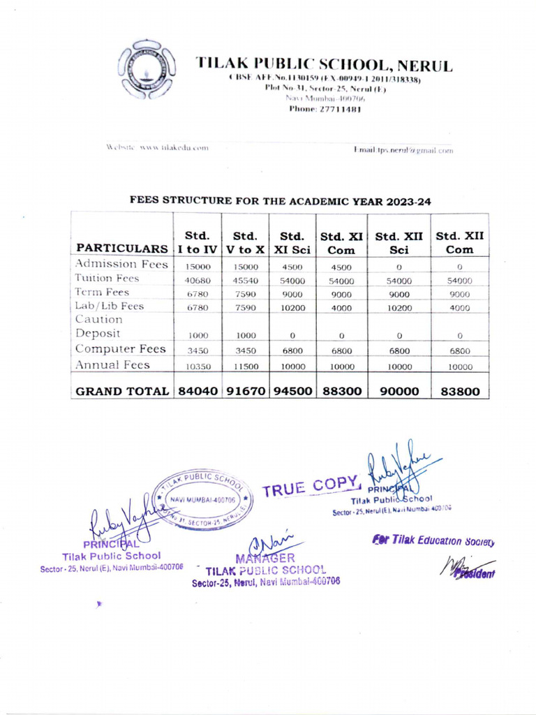 Fee Structure 2023-24 | PDF