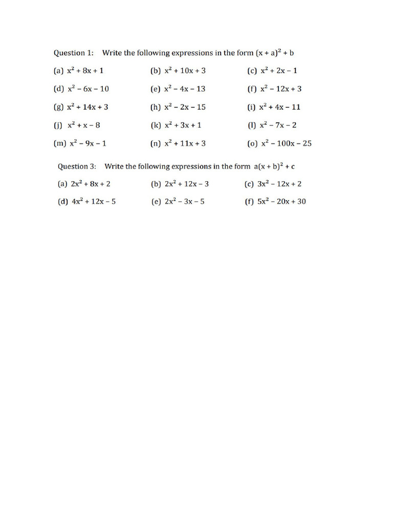 Completing The Square | PDF
