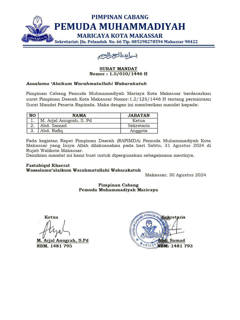 Surat Mandat PCPM Maricaya 1 (Repaired) | PDF