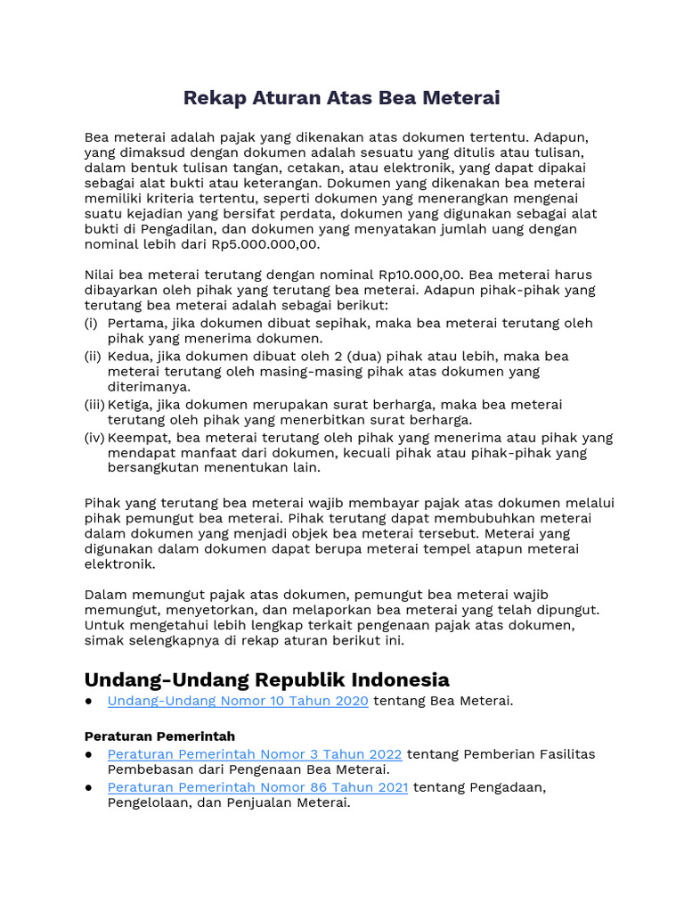 Rekap Aturan Atas Bea Meterai | PDF