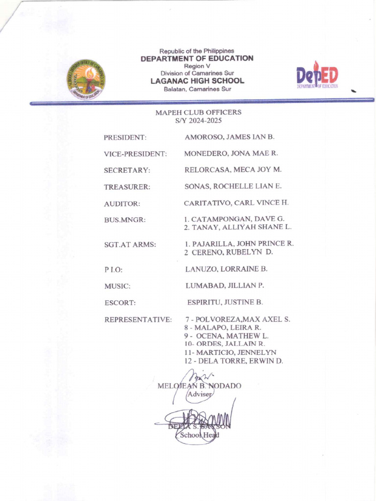 Mapeh Club Officers | PDF