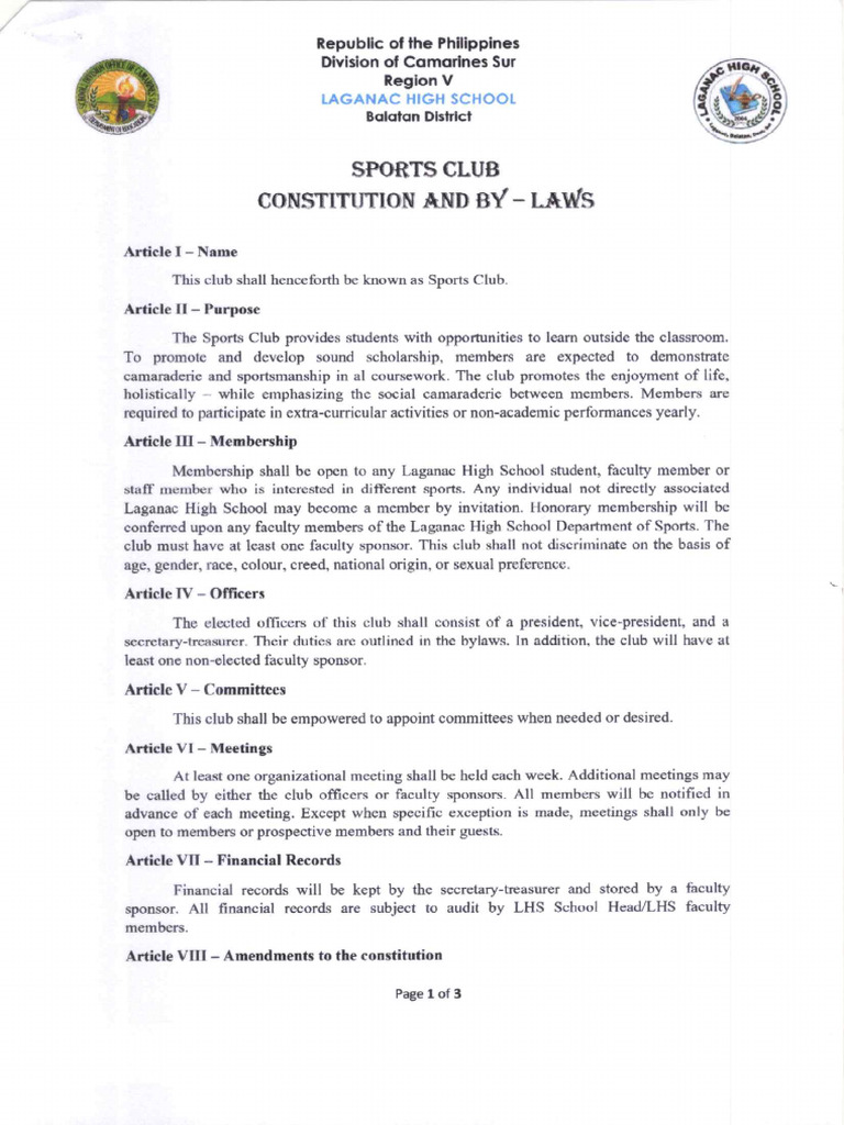 Sports Club Constitutions and By-Laws | PDF