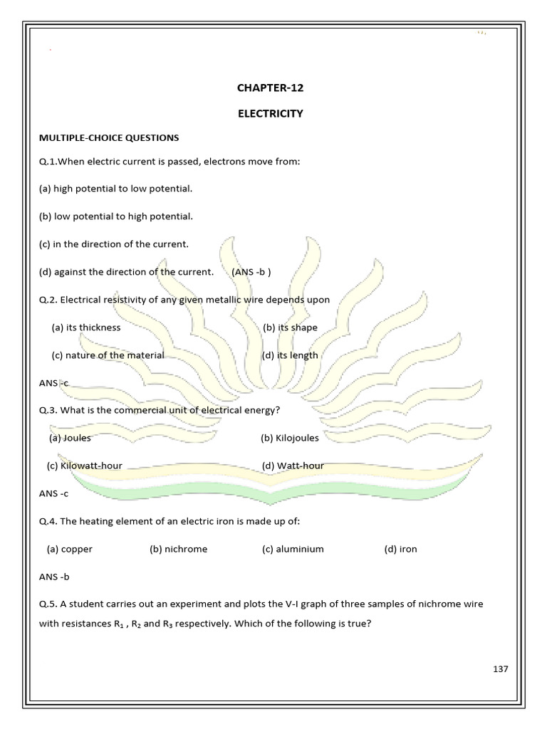 Electricity Question Bank | PDF