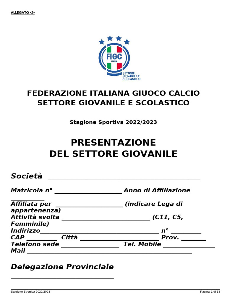 Allegato 2 Modello Per Presentazione Società 2022 2023 FVG | PDF