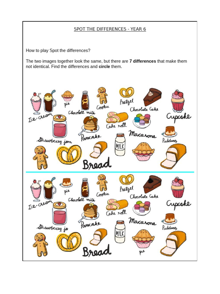 Year 6 Spot the Differences Game | PDF | Games & Activities | Self ...