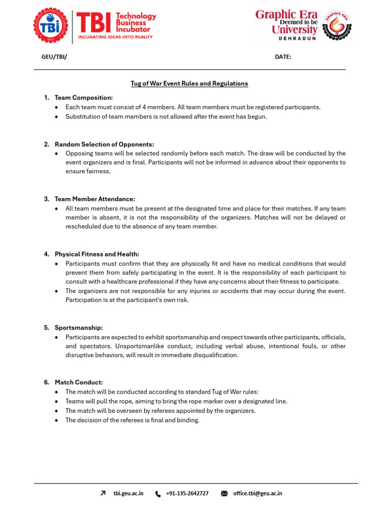 Rules and Regulations For Tug of War | PDF