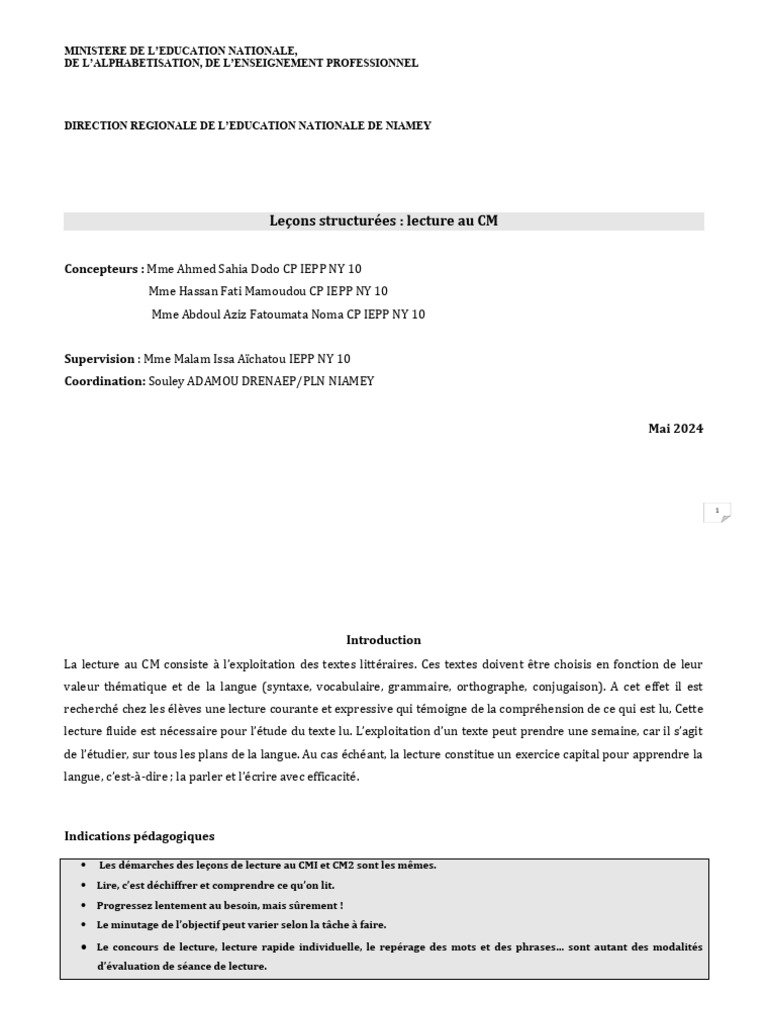 Fiches Guides Des Lecons - de - Lecture CM | PDF