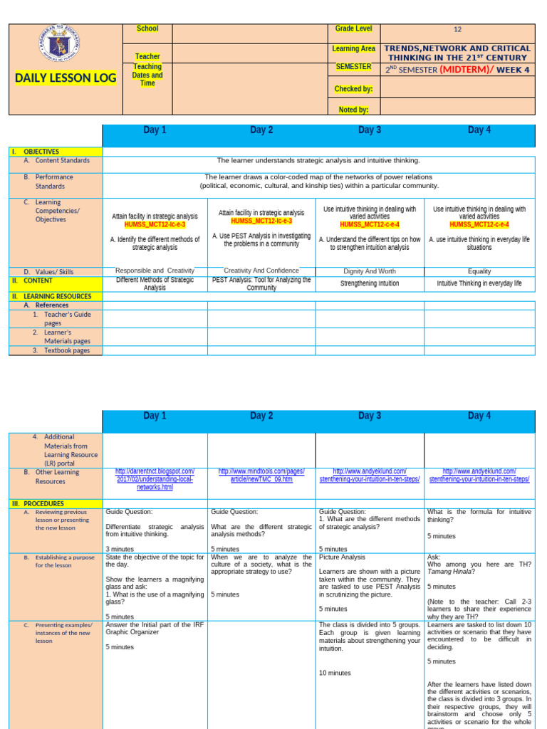 TNCT DLL Q3 Week 4 | PDF | Thought | Learning