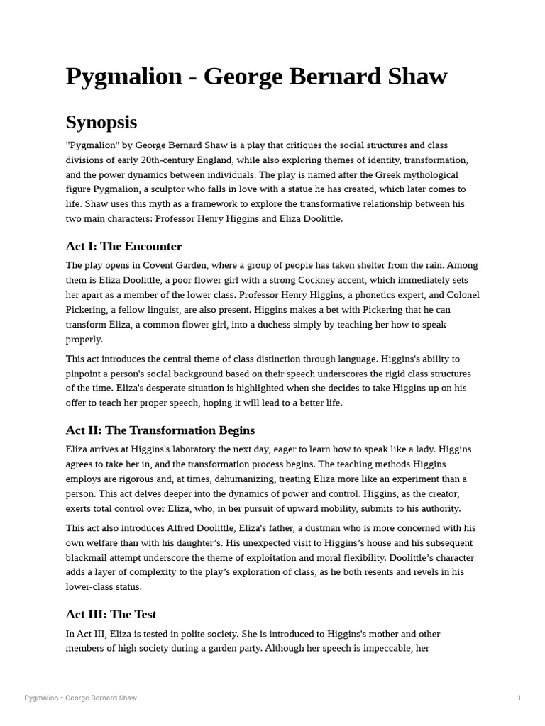 Pygmalion - George Bernard Shaw | PDF