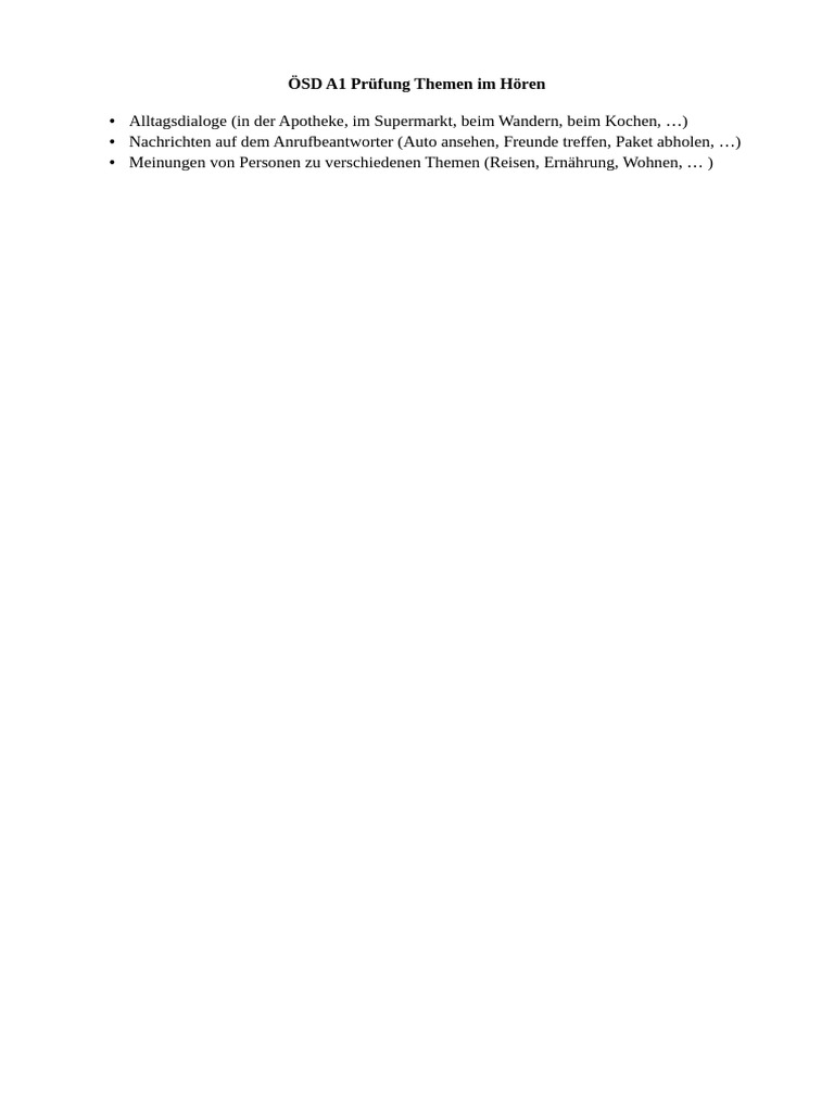 ÖSD A1 Prüfung Themen Im Hören | PDF