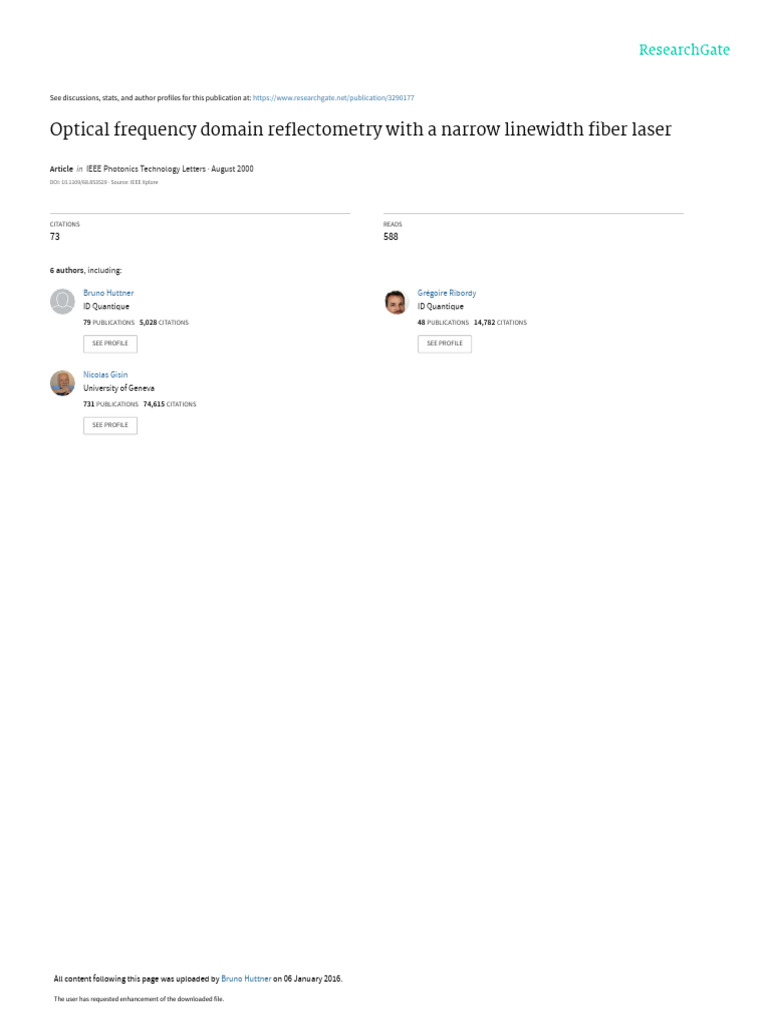 Optical Frequency Domain Reflectrometry With A Narrow Linewidth Fiber ...