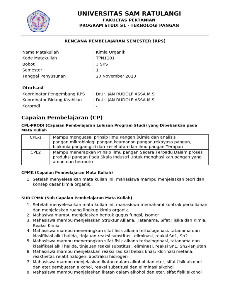 RPS Kimia Organik | PDF | Foreign Language Studies | Science & Mathematics