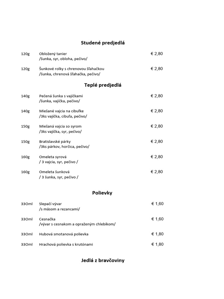 Jedalny Listok 2018 | PDF
