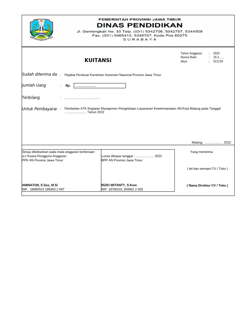 Format Kwitansi ATK Kabkota | PDF