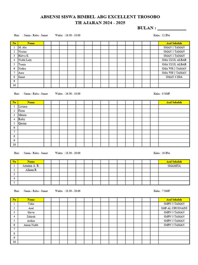 Absen Siswa 2024 | PDF