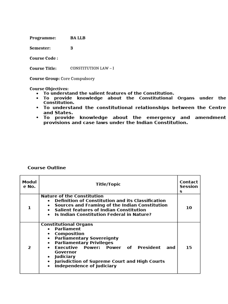 Constitution Law I Syllabus | PDF