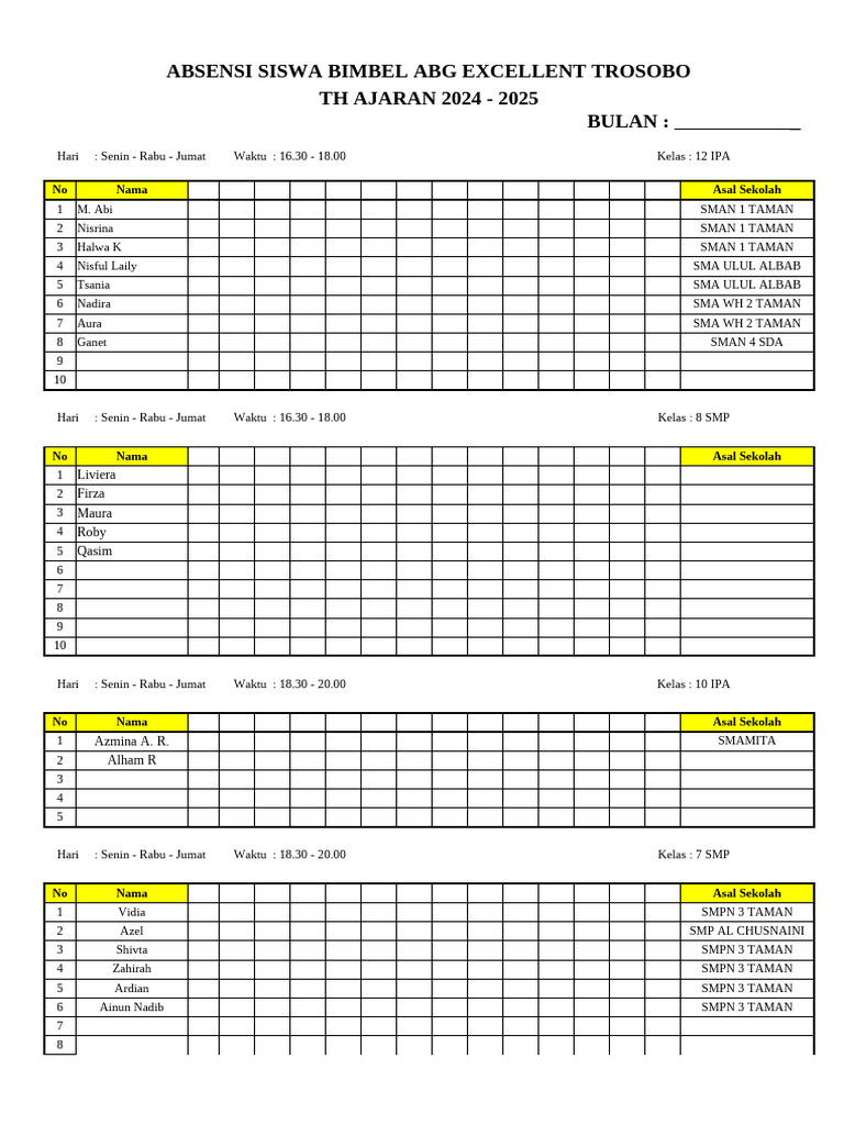 Absen Siswa 2024 | PDF