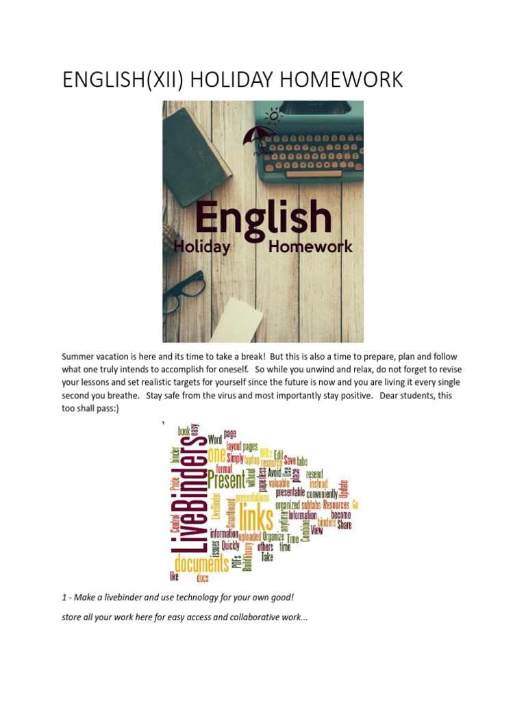 Holidays Homework Xii English | PDF