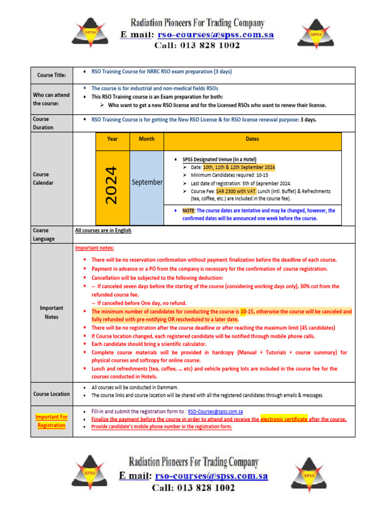 RSO Training Course in Dammam 2024 | PDF