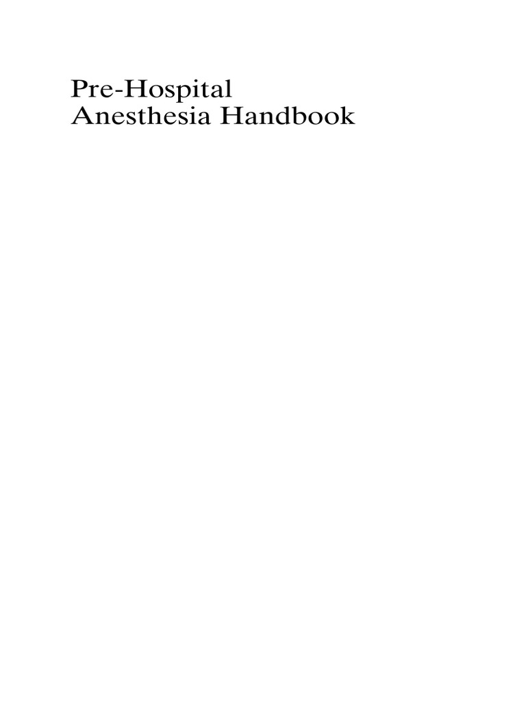 Pre Hospital Anesthesia Handbook | PDF