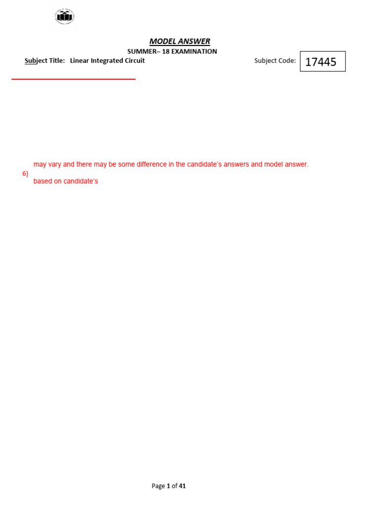 2018 Summer Model Answer Paper | PDF