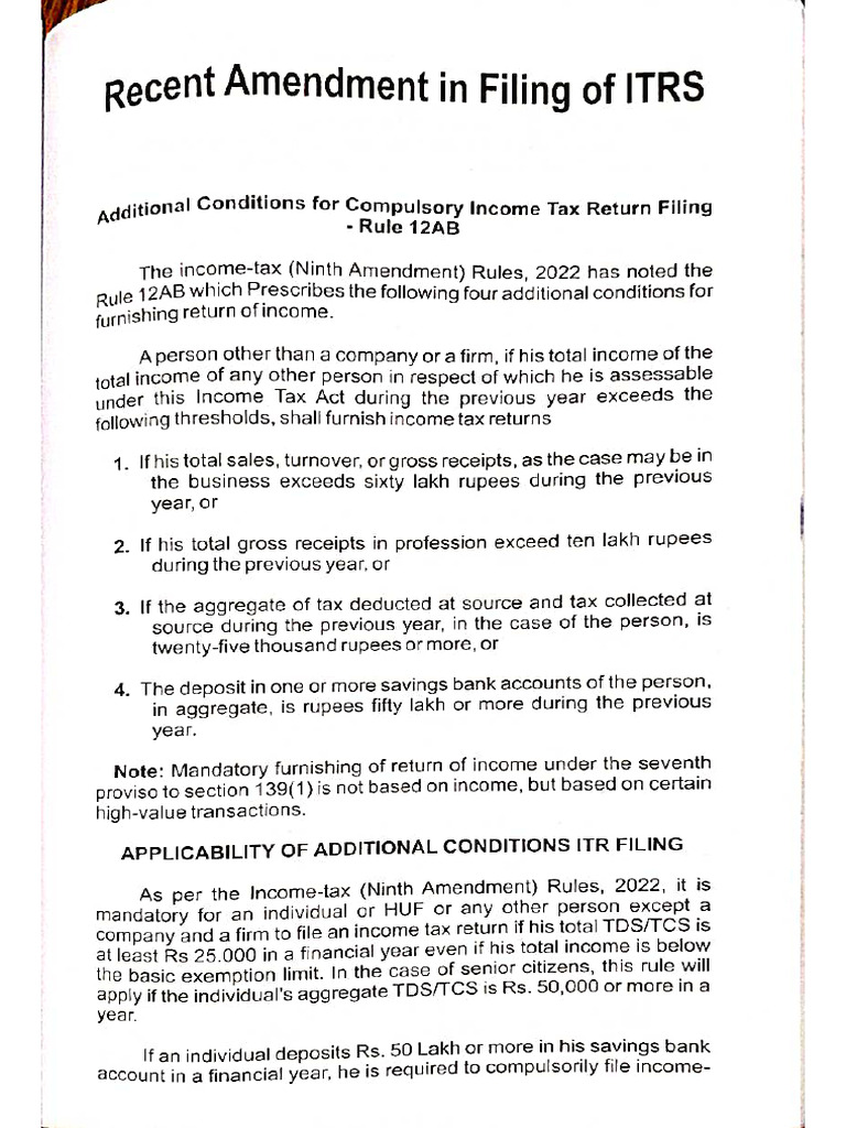 Recent Amendment in Filing of ITRS | PDF