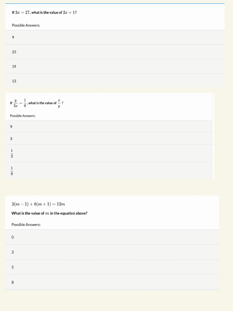 SAT Quiz 1 (Linear Equation in One and Two Variable, Linear Functions) | PDF