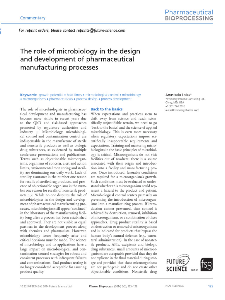 The Role of Microbiology in The Design and Development of ...