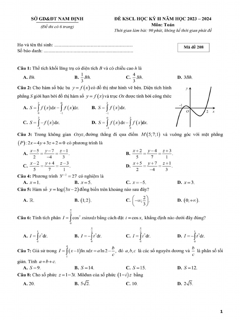 Ä Á Thi KSCL Há C Kã 2 Sá Nam Ä Á NH Nä M 2023-2024 | PDF