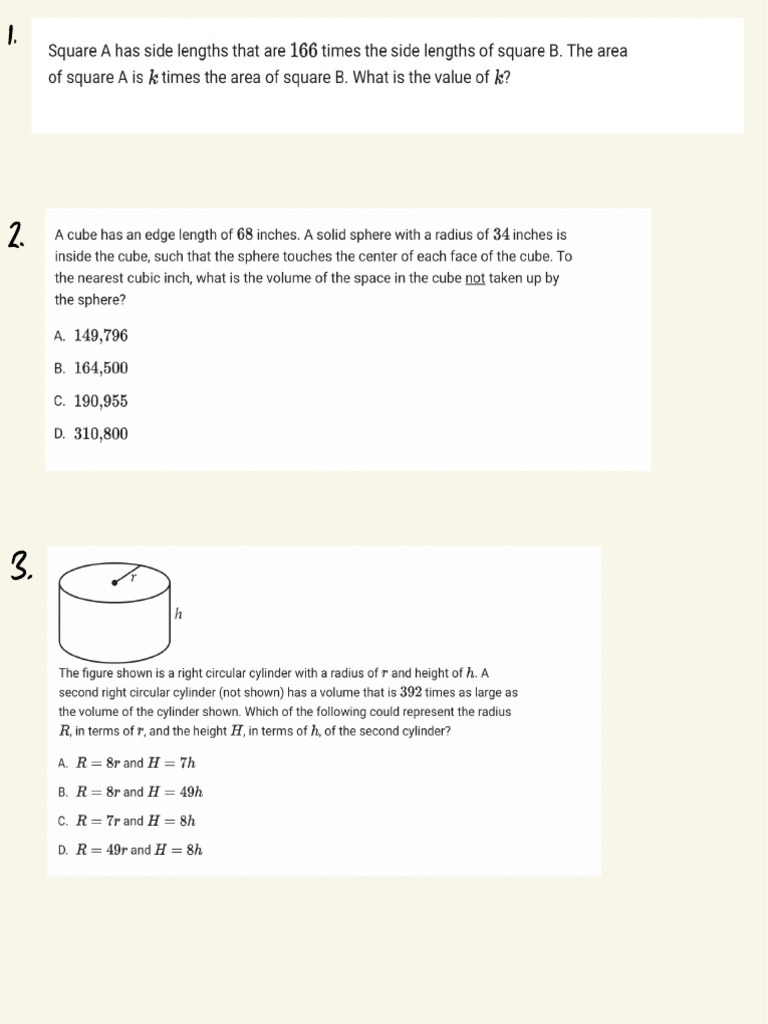 SAT Quiz 10 (Area and Volume) | PDF