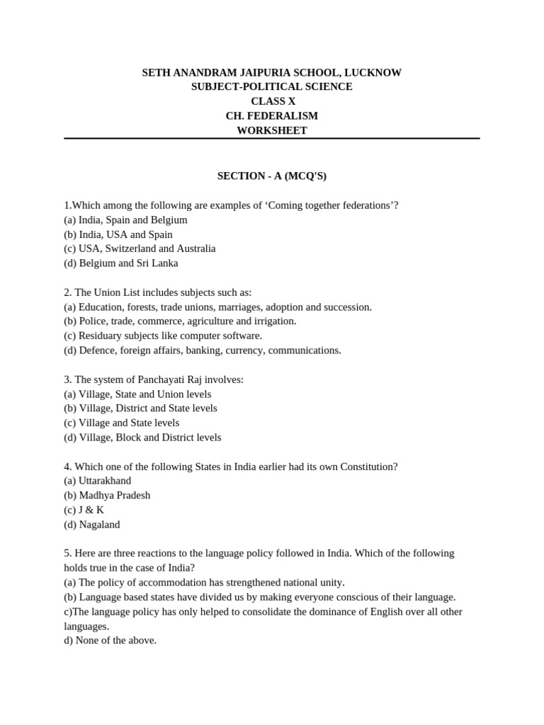 Worksheet Federalism | PDF