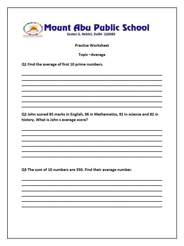 Practice Worksheet OF Average | PDF