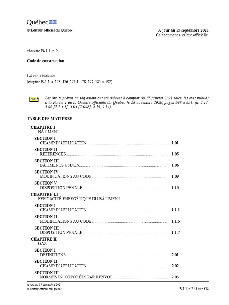 © Éditeur Officiel Du Québec: Loi Sur Le Bâtiment (Chapitre B-1.1, A ...