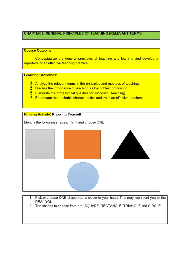 Unit 1 Module General Principles of Teaching Relevant Terms | PDF