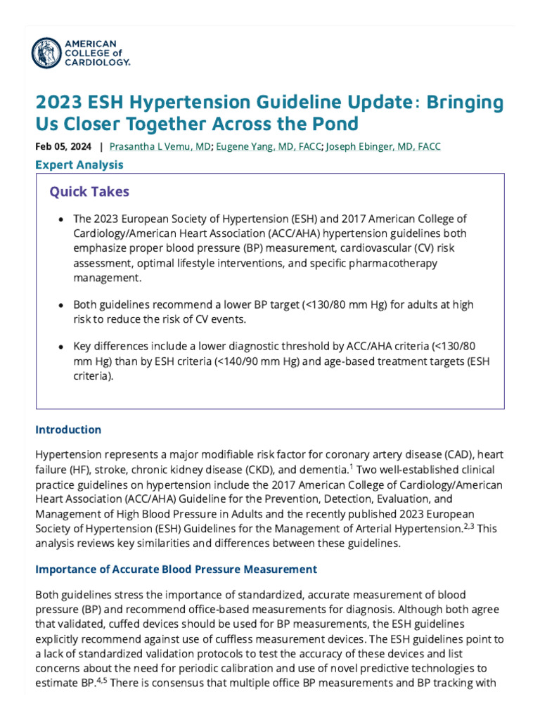2023 ESH Hypertension Guideline Update - Bringing Us Closer Together Across The Pond - American ...