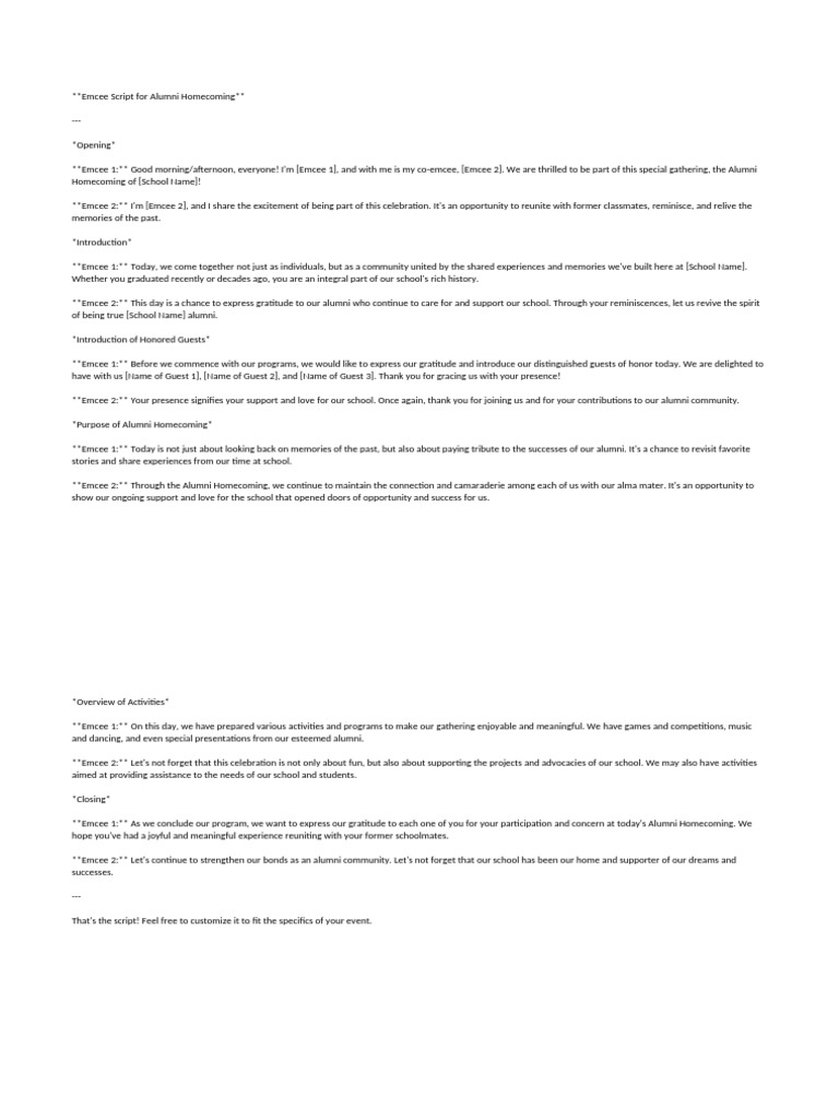 Alumni Emcee Script | PDF
