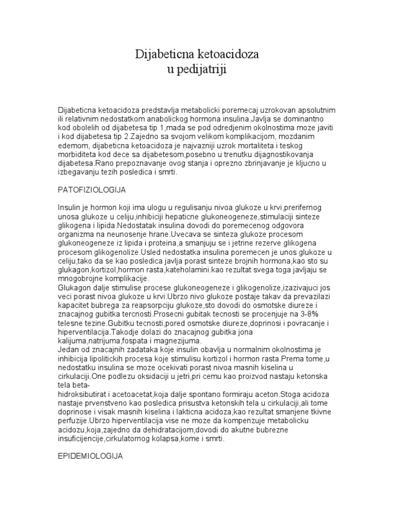 Dijabeticna Ketoacidoza U Pedijatriji | PDF
