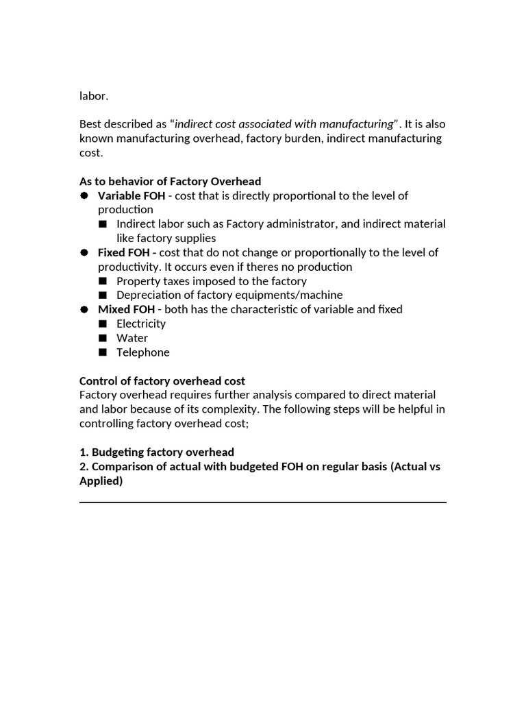Factory Overhead | PDF