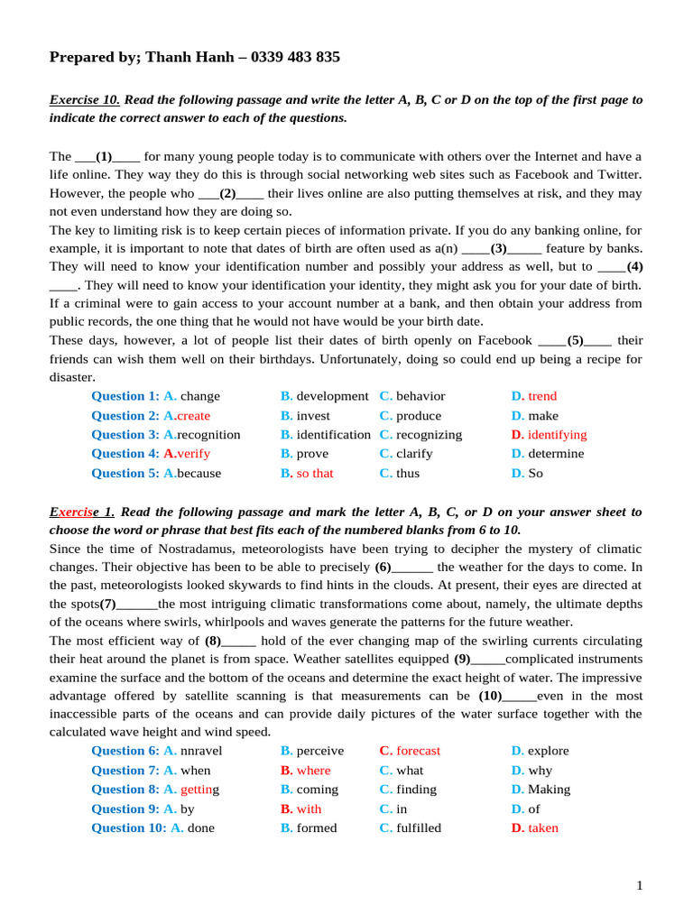bài đọc điền t5,7 b2 hs | PDF