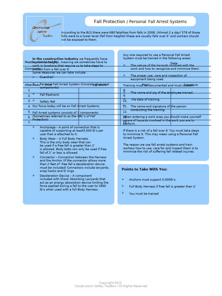 Fall Protection Fall Arrest | PDF