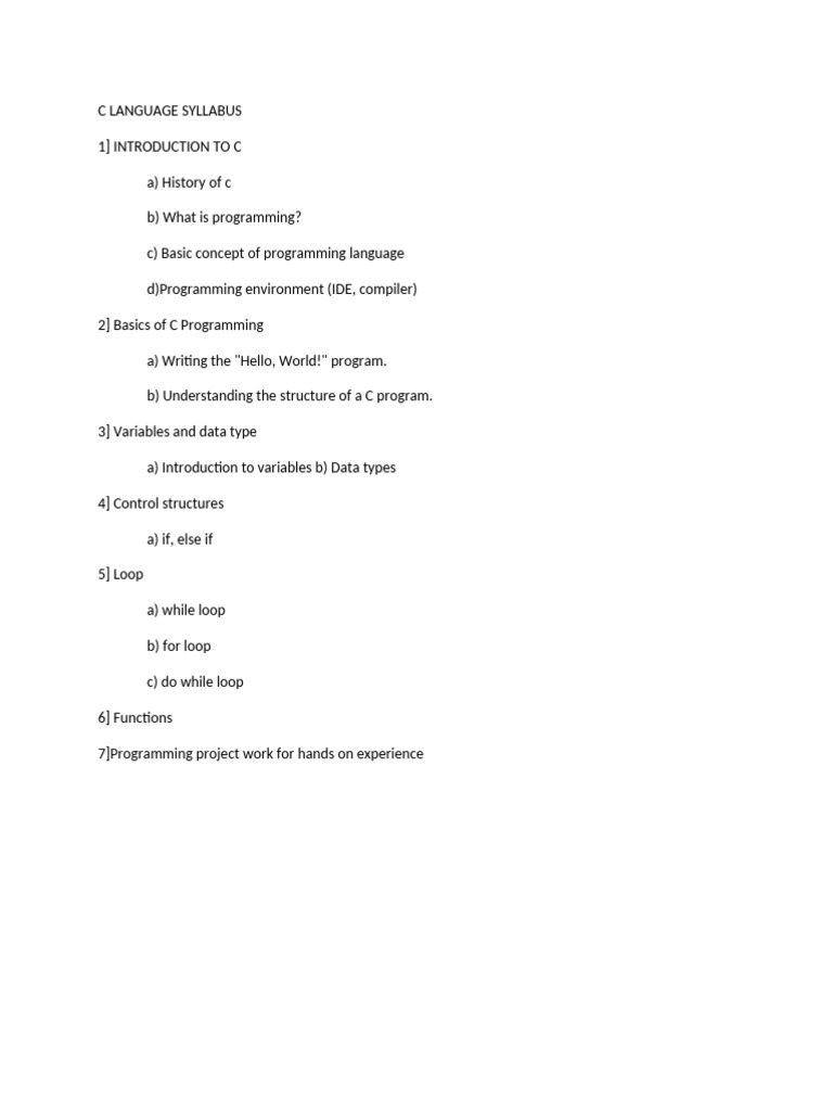 C LANGUAGE SYLLABUS Tutor-1 | PDF