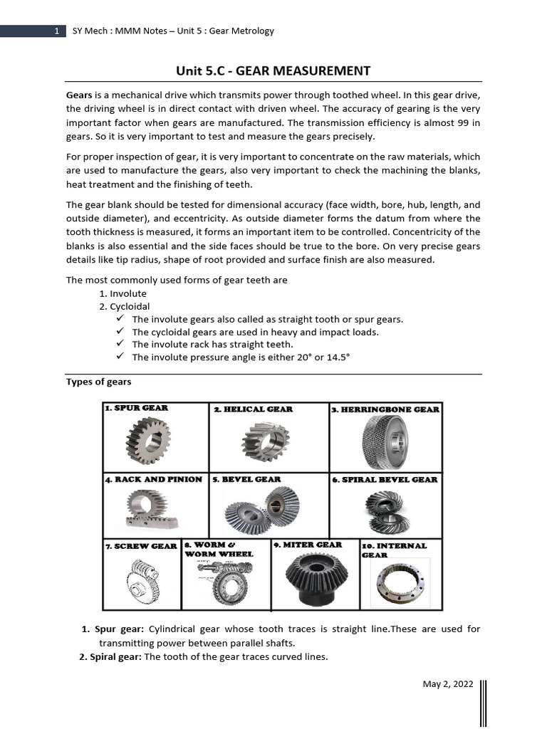 MMM 5.C Gears Metrology | PDF | Gear | Technology & Engineering