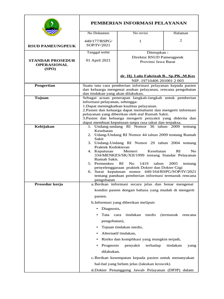 Sop Pemberian Informasi Pelayanan | PDF