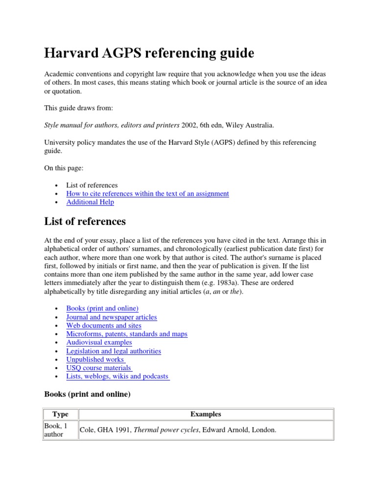 Harvard AGPS Referencing Guide | PDF | Citation | Web Page